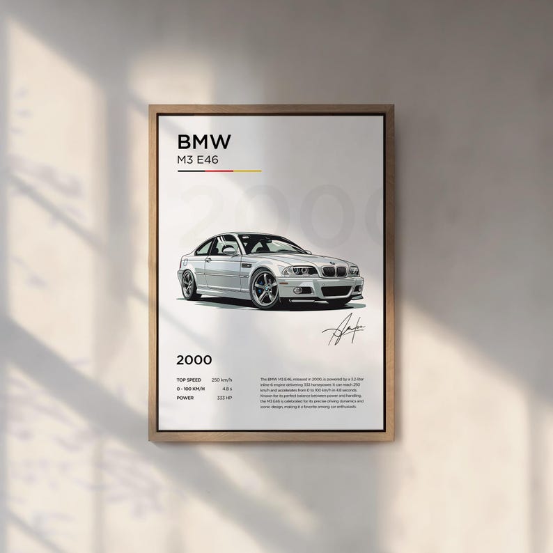 BMW E46 Poster, BMW Print, BMW Poster, Bmw Frame Decor, Bmw ...