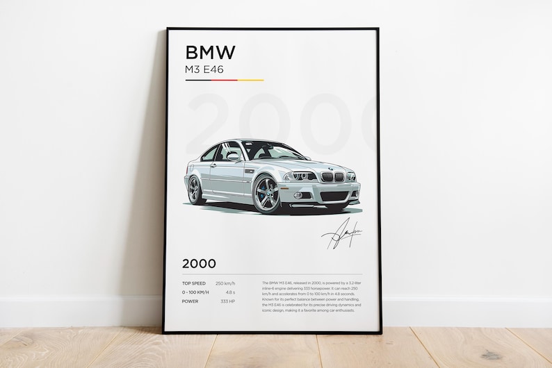 BMW E46 Poster, BMW Print, BMW Poster, Bmw Frame Decor, Bmw ...