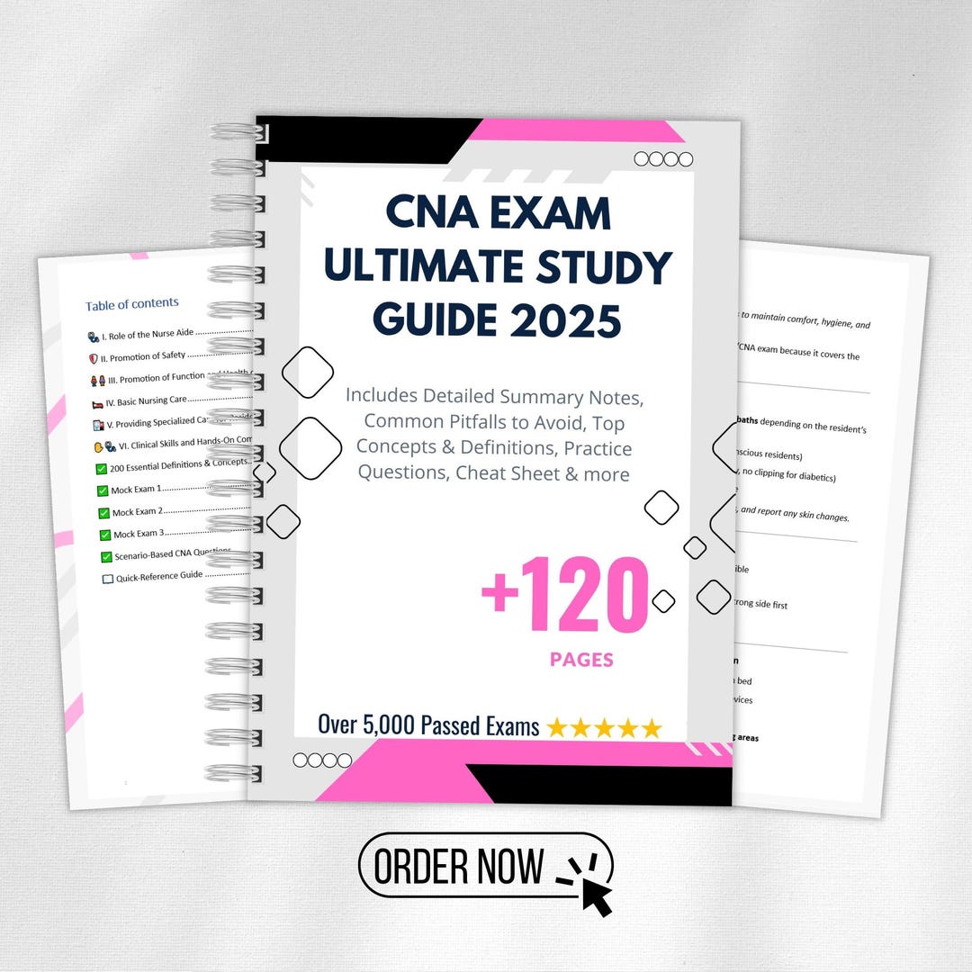 CNA Exam Study Guide 2025: 3 Mock Exams + 200 Terms - Etsy