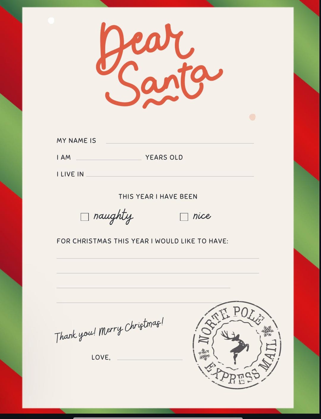 Santa Letter Dear Santa, Kids Letter, Christmas Letter - Etsy