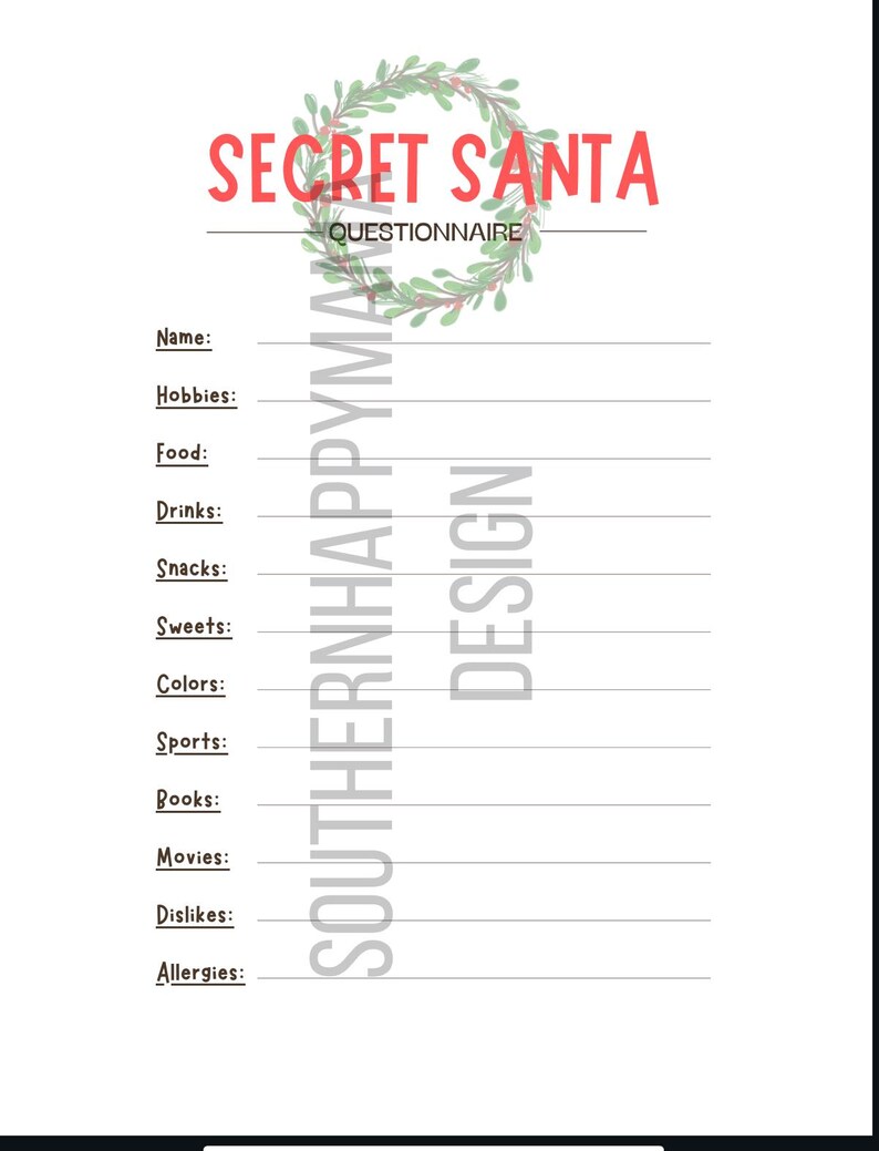 Santa Letter, Secret Santa Letter, Work Party, Co Worker Questionnaire ...