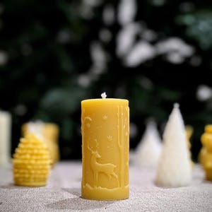 100% Pure Beeswax Winter Woodland Deer Candle - Etsy