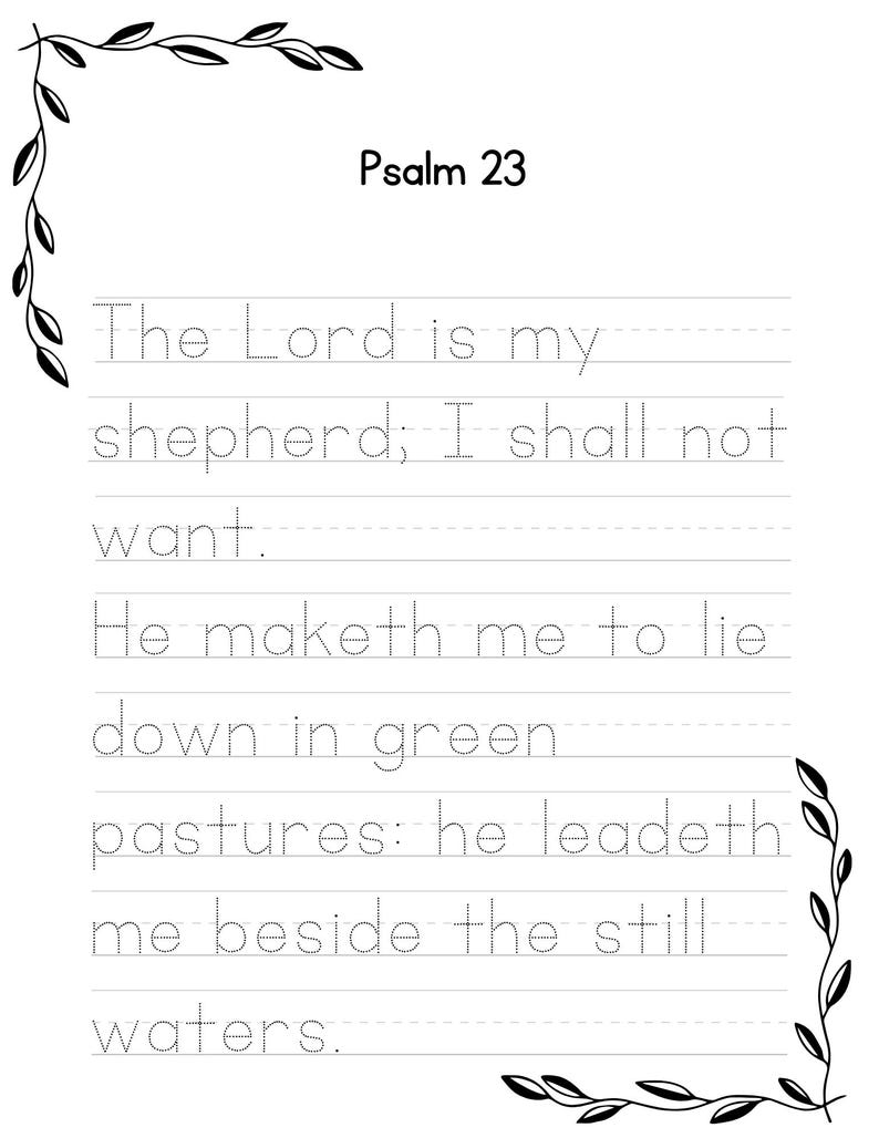Psalm 23 Handwriting Practice Sheet | Scripture Copy Work for Christian ...
