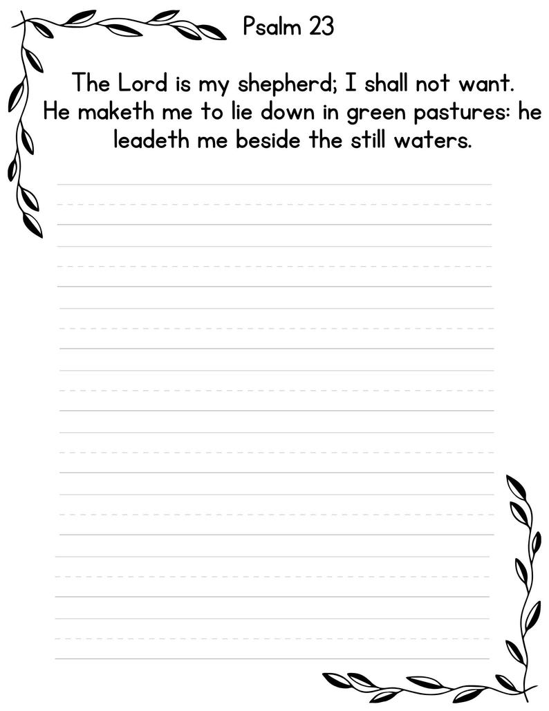 Psalm 23 Handwriting Practice Sheet | Scripture Copy Work for Christian ...