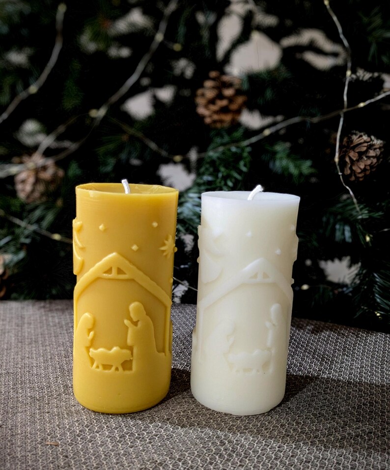 Large Nativity Scene Christmas Beeswax Candle - Etsy