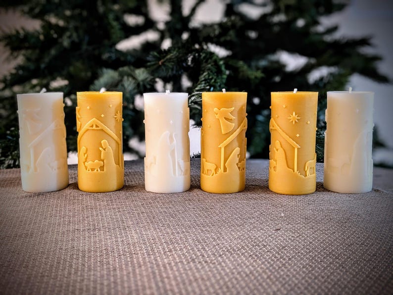 Large Nativity Scene Christmas Beeswax Candle - Etsy