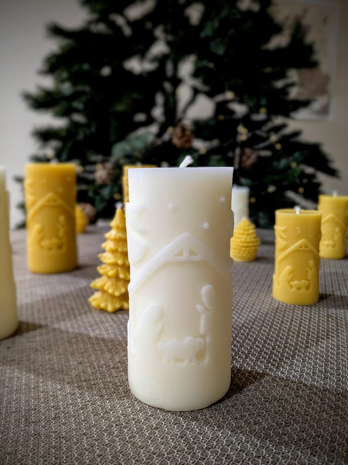 Large Nativity Scene Christmas Beeswax Candle - Etsy