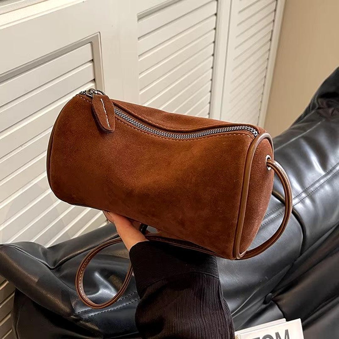 Suede Cylindrical Bag Matte Texture Crossbody Shoulder Bag Elegant ...