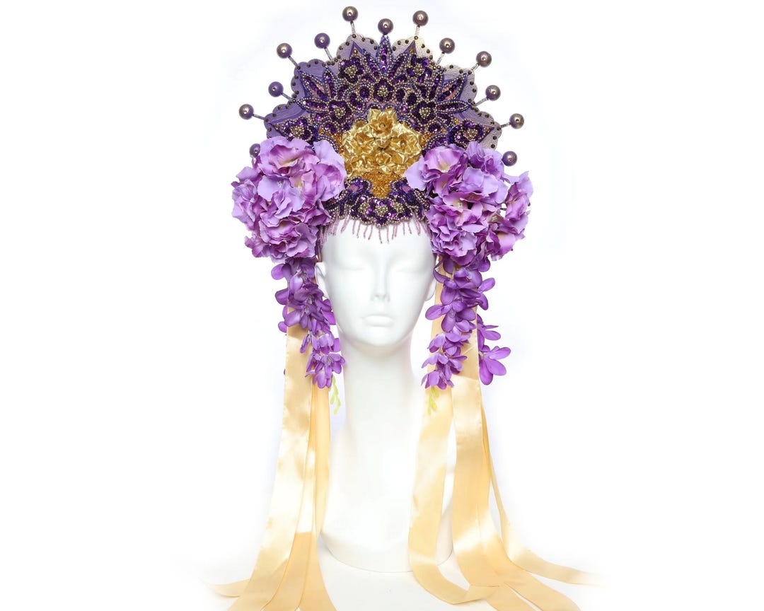 Purple Reign... Purple Floral Crown With Gold Flowers Sequins and ...