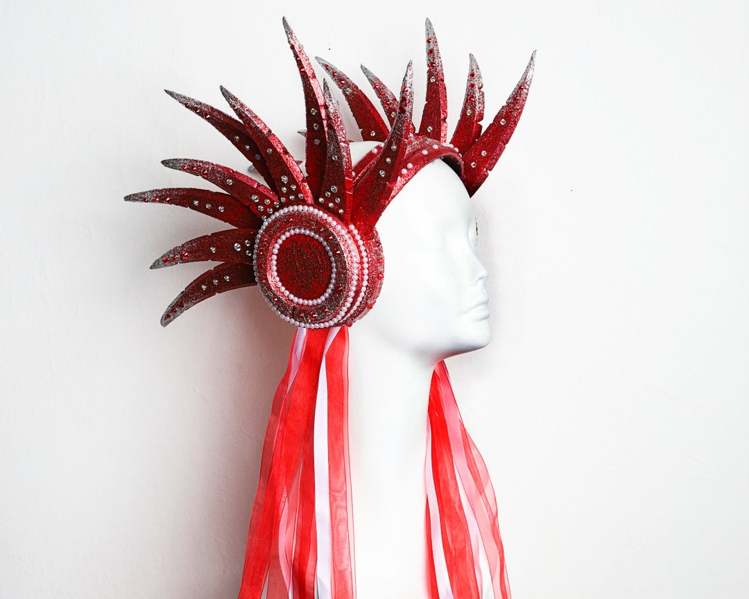 Peppermint Kiss... Red White Glitter Headband With Spikey Bits, Ribbons ...