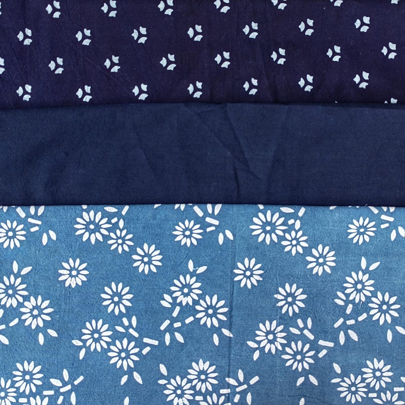 Indigo Dyed Cotton Fabric Bundle: Bean Paste Resist, Floral Print (FQ ...