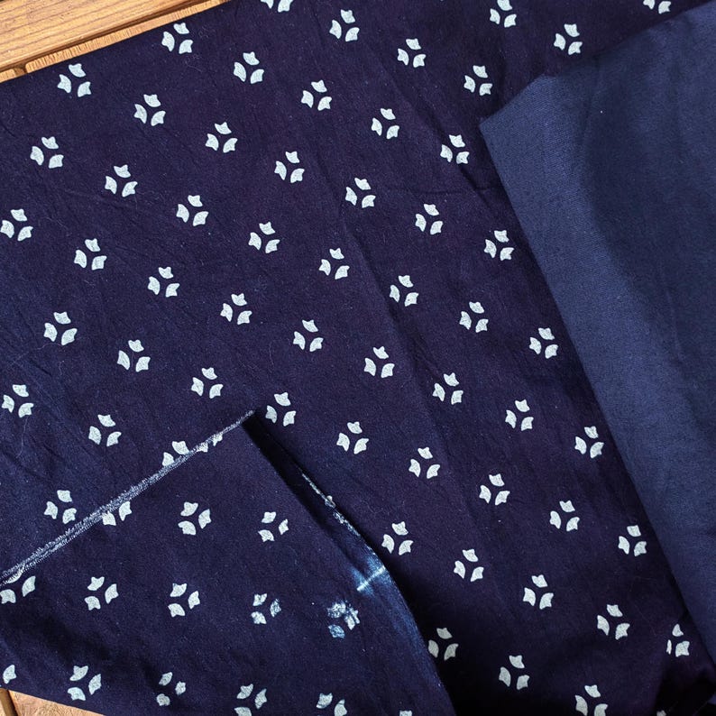 Indigo Dyed Cotton Fabric Bundle: Bean Paste Resist, Floral Print (FQ ...