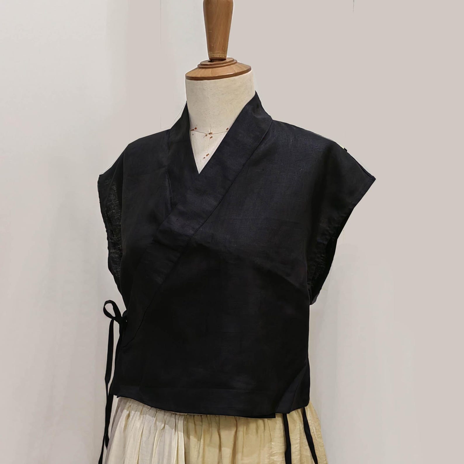 Linen Hanfu Top: Sleeveless Cross Front Vest - Etsy