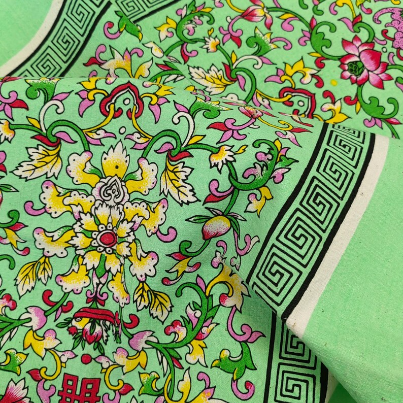 Vintage Chinese Blessing Cotton Fabric: Hand Woven Silk Print by the ...