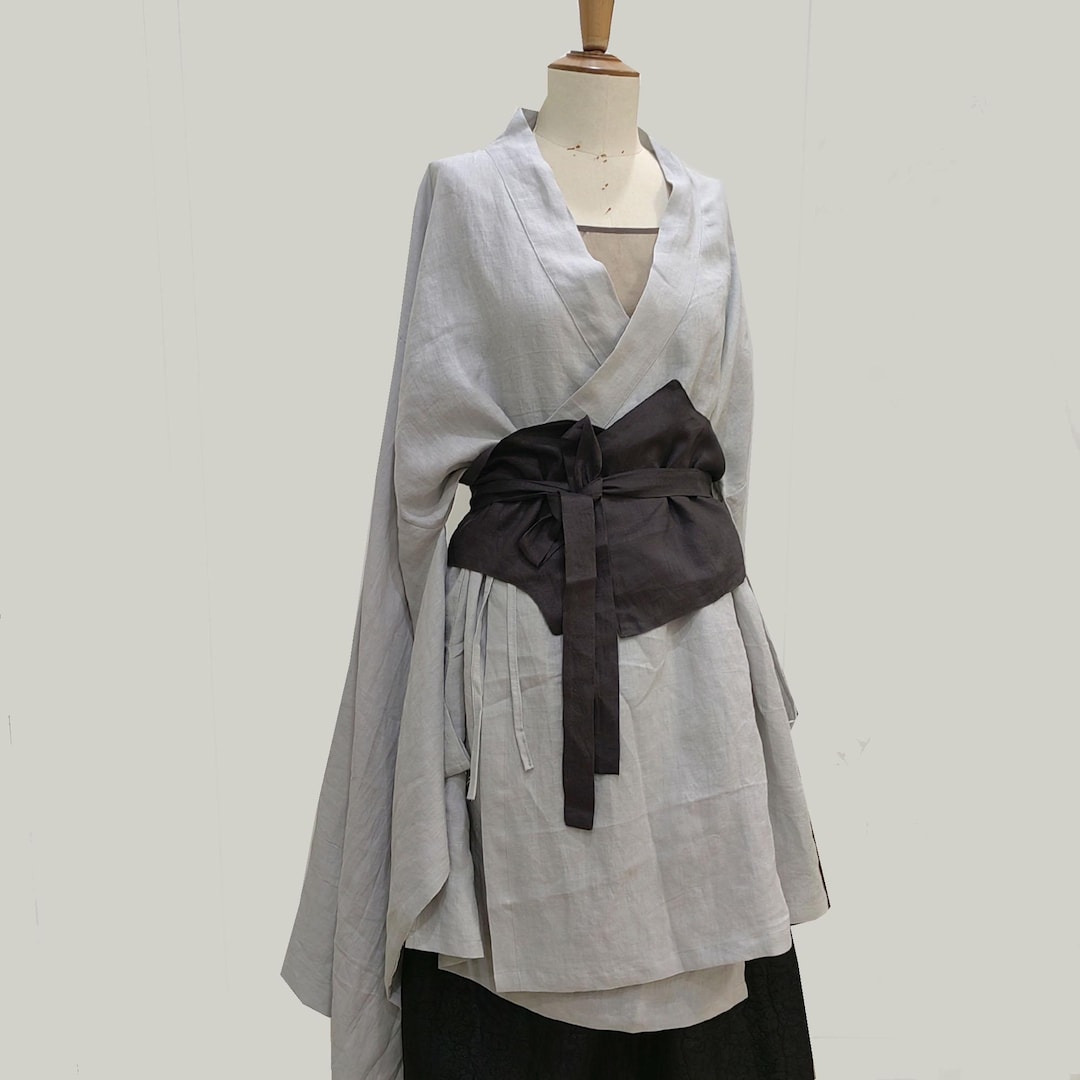 Linen Hanfu Kimono Jacket: Loose Fit Long Sleeve Top With Belt - Etsy