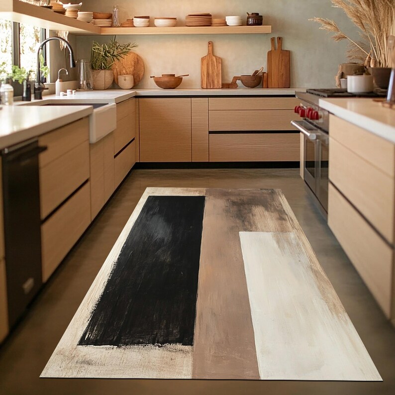 Abstract Black Brown Line Geometric Color Block Art Pattern Mid Century ...