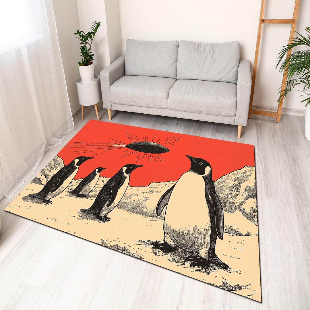 Penguin Rug for Rustic Home Decor, Animal Rug for Vintage Nursery Decor ...