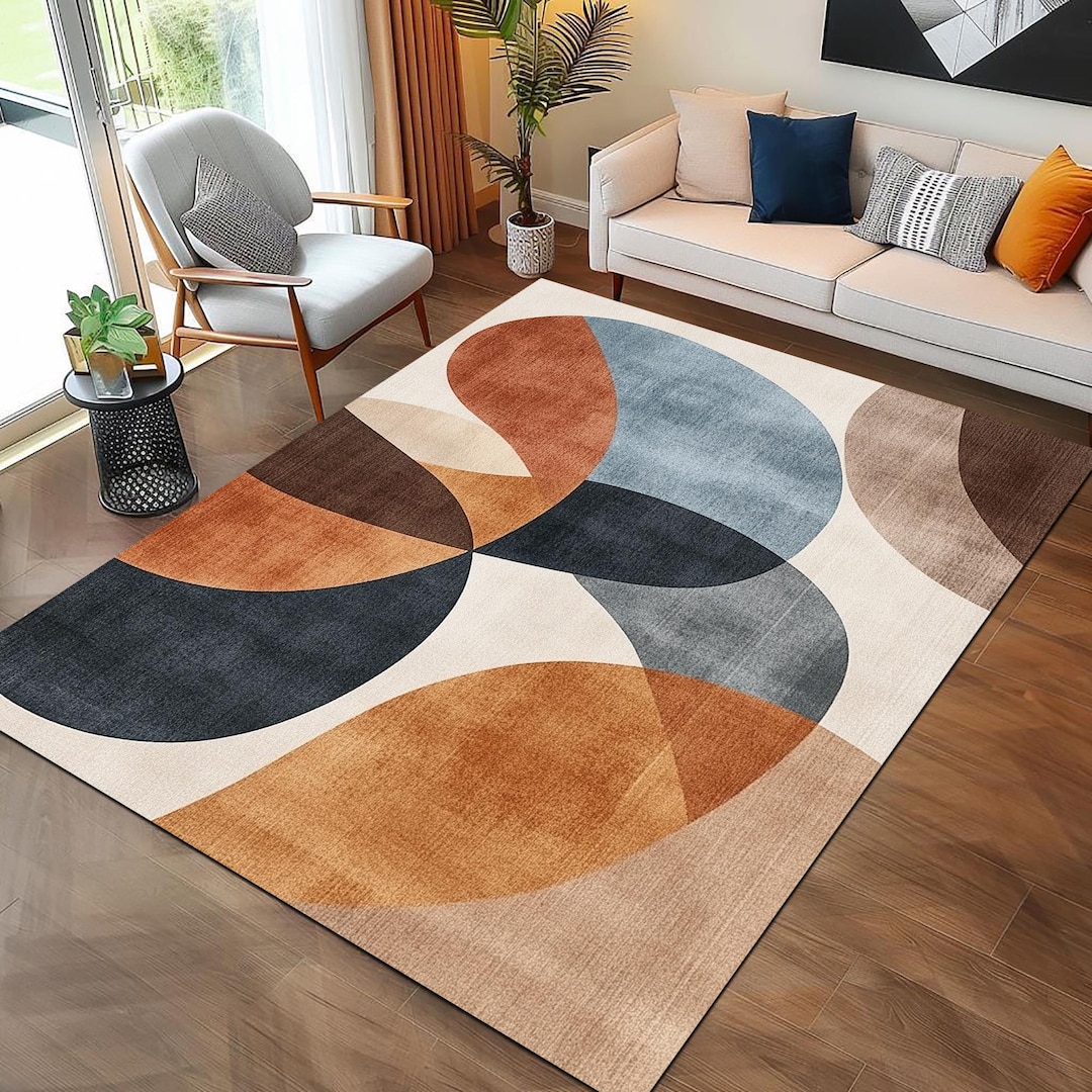 Abstract Shapes Shades Brown Modern Area Rug, Boho Dorm Decor, Modern ...