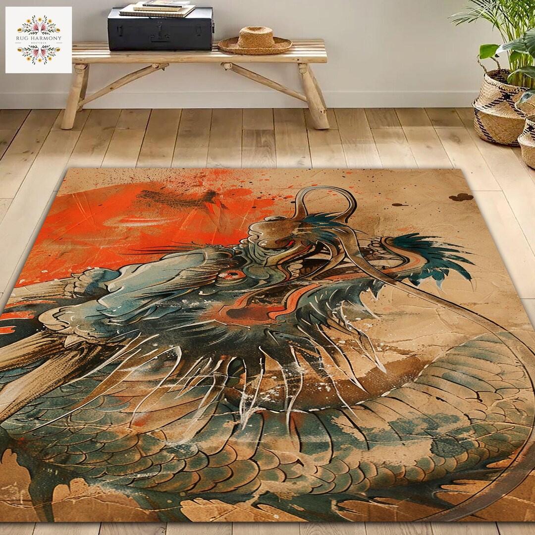Japanese Life Dragon Rug\dragon Decor\dark Dragon Rug\area Rug\game ...