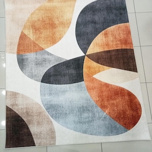 Abstract Shapes Shades Brown Modern Area Rug, Boho Dorm Decor, Modern ...