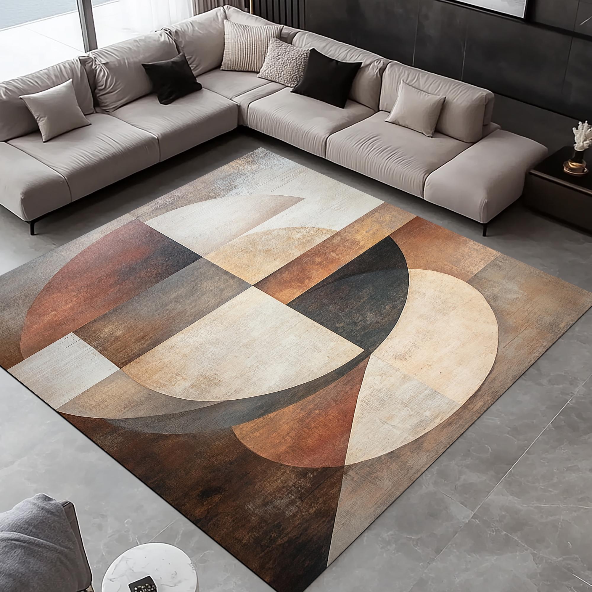 Abstract Shapes Shades Brown Modern Area Rug, Boho Dorm Decor, Modern ...