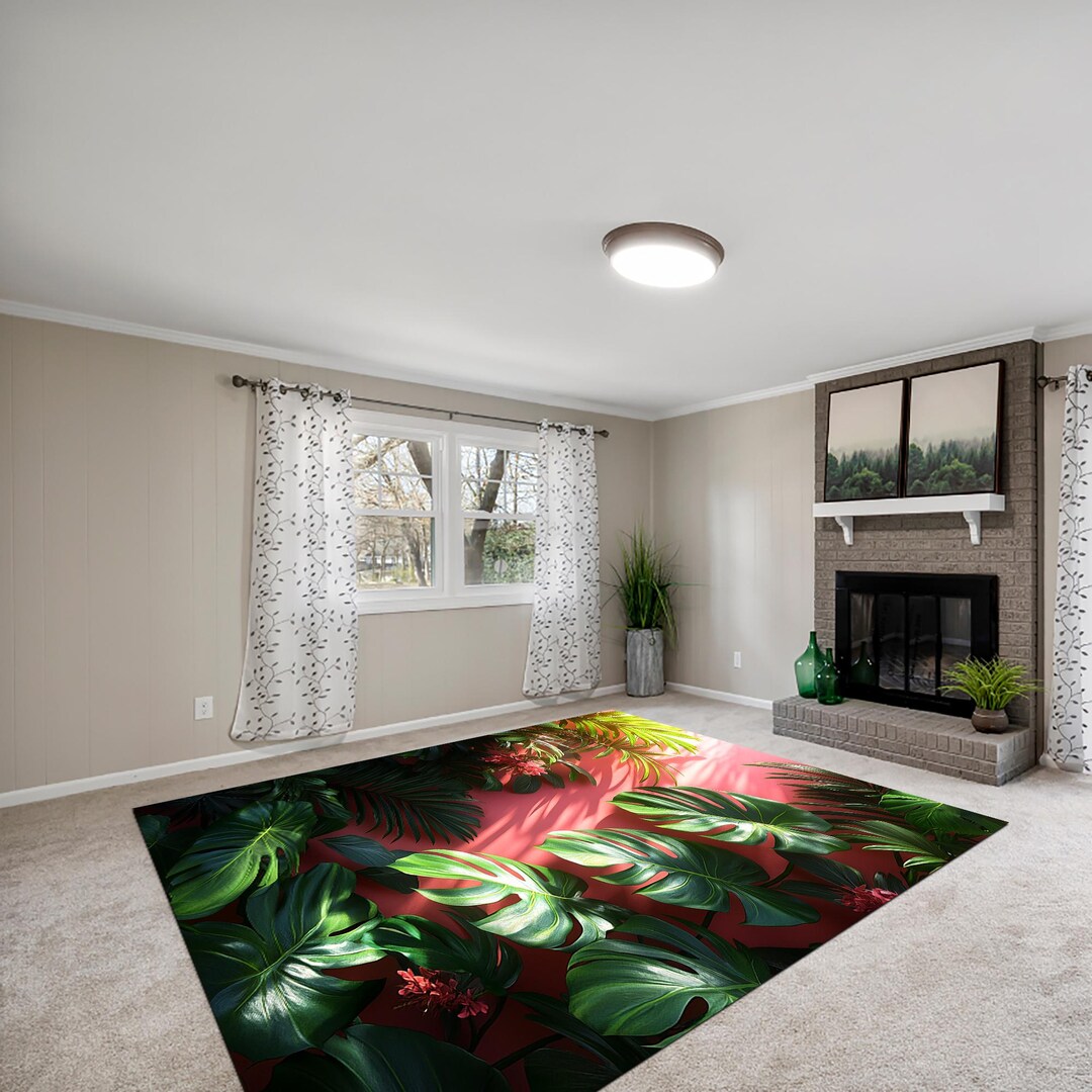 Exotic Flowers Palm Leaves, Jungle Leaf Area Rugs, Leaf Rug, Leaf ...