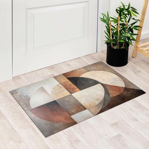 Abstract Shapes Shades Brown Modern Area Rug, Boho Dorm Decor, Modern ...