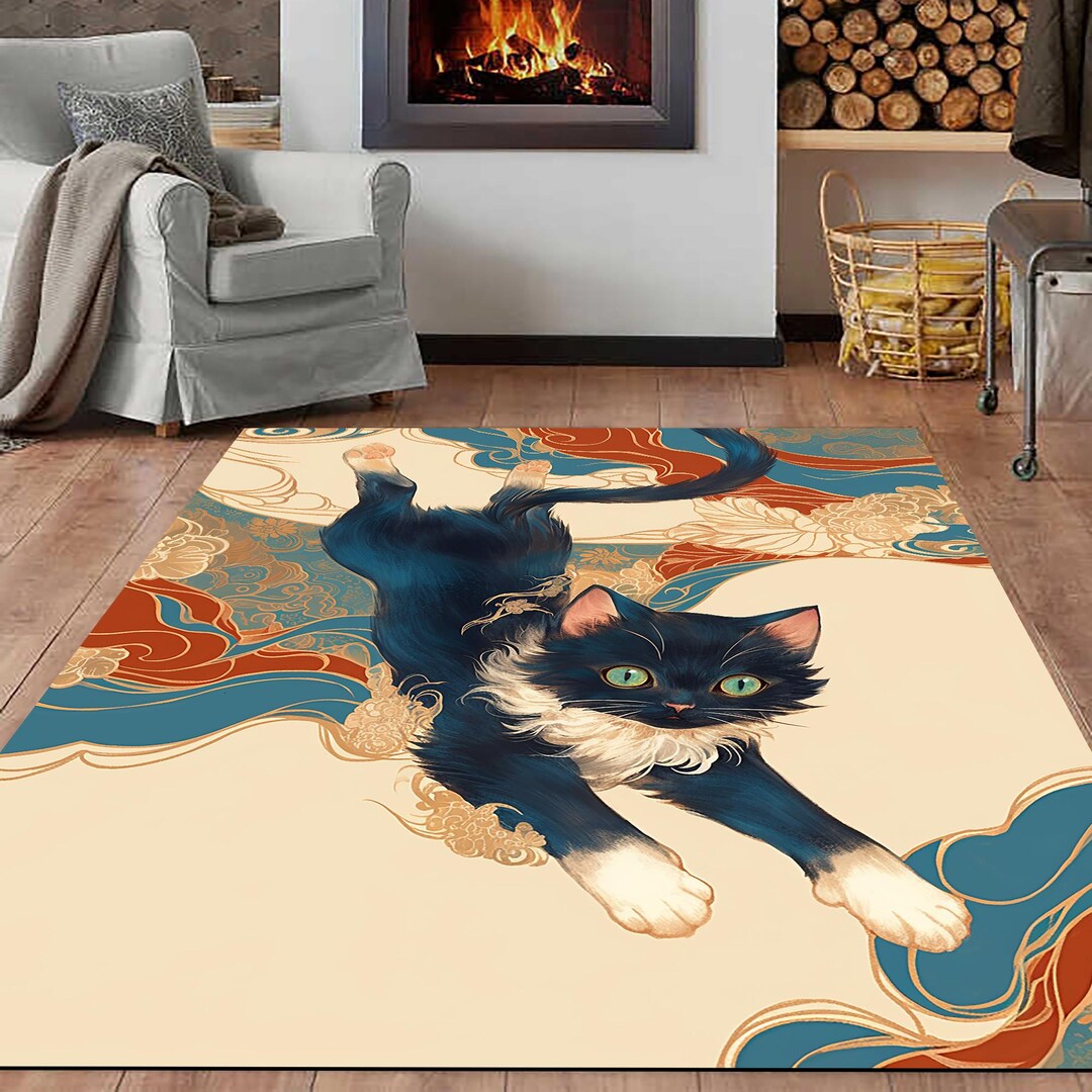 Cat Design Rug, Cat Posters Rug, Cute Cat Rug, Animal Themed Rug, Room ...