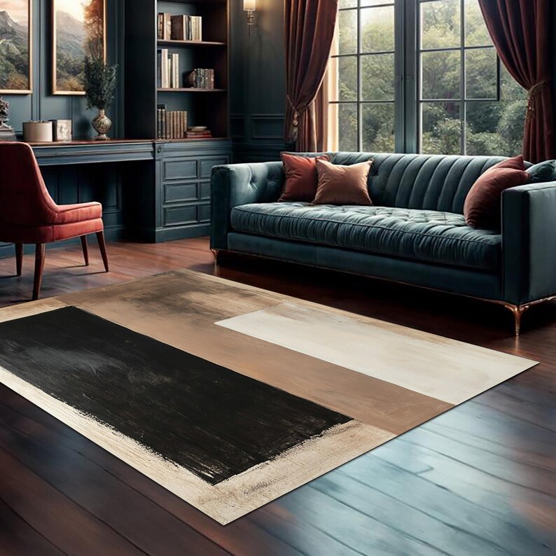 Abstract Black Brown Line Geometric Color Block Art Pattern Mid Century ...