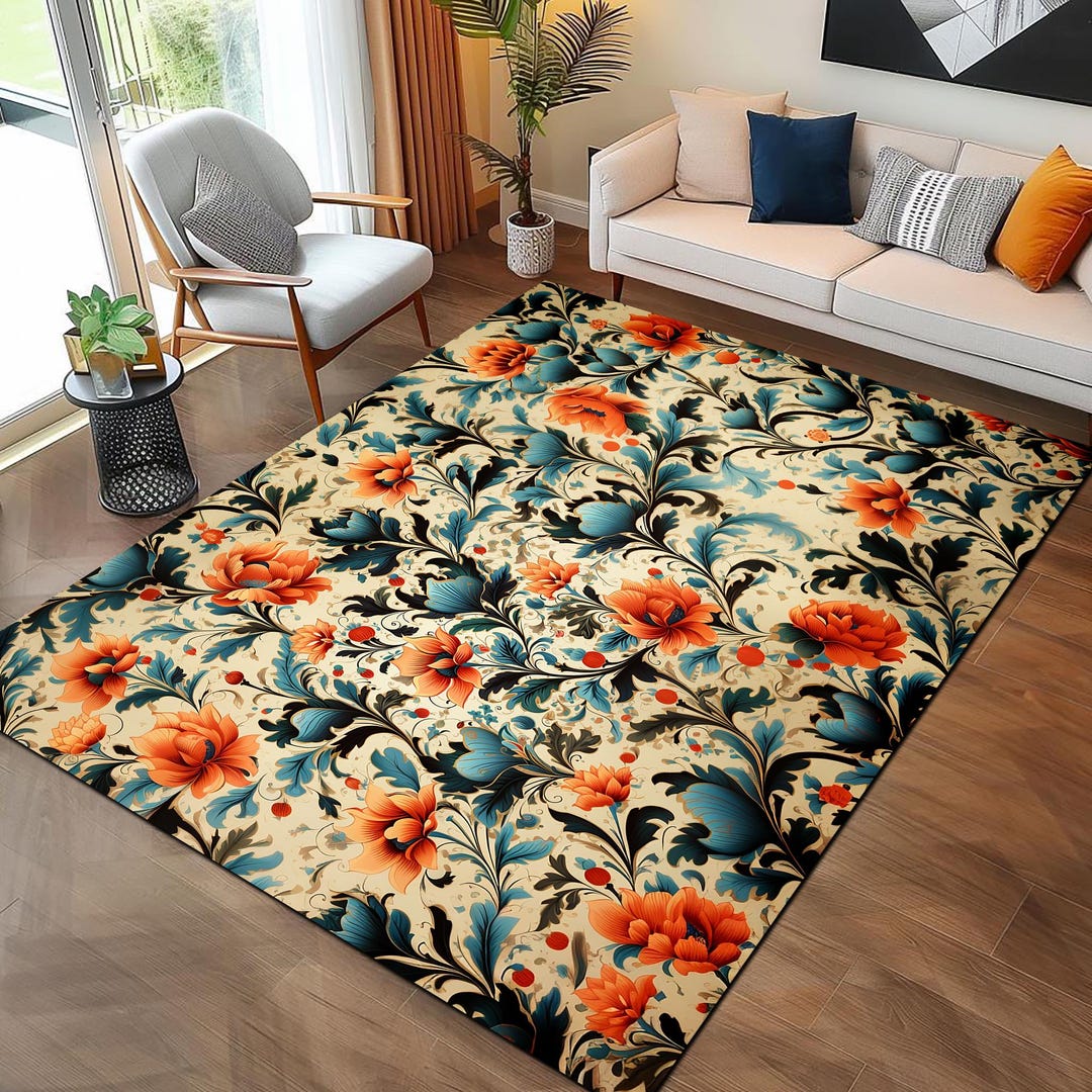 Antique Rose Aesthetic Rug Victorian Floral Dark Academia Decorative ...