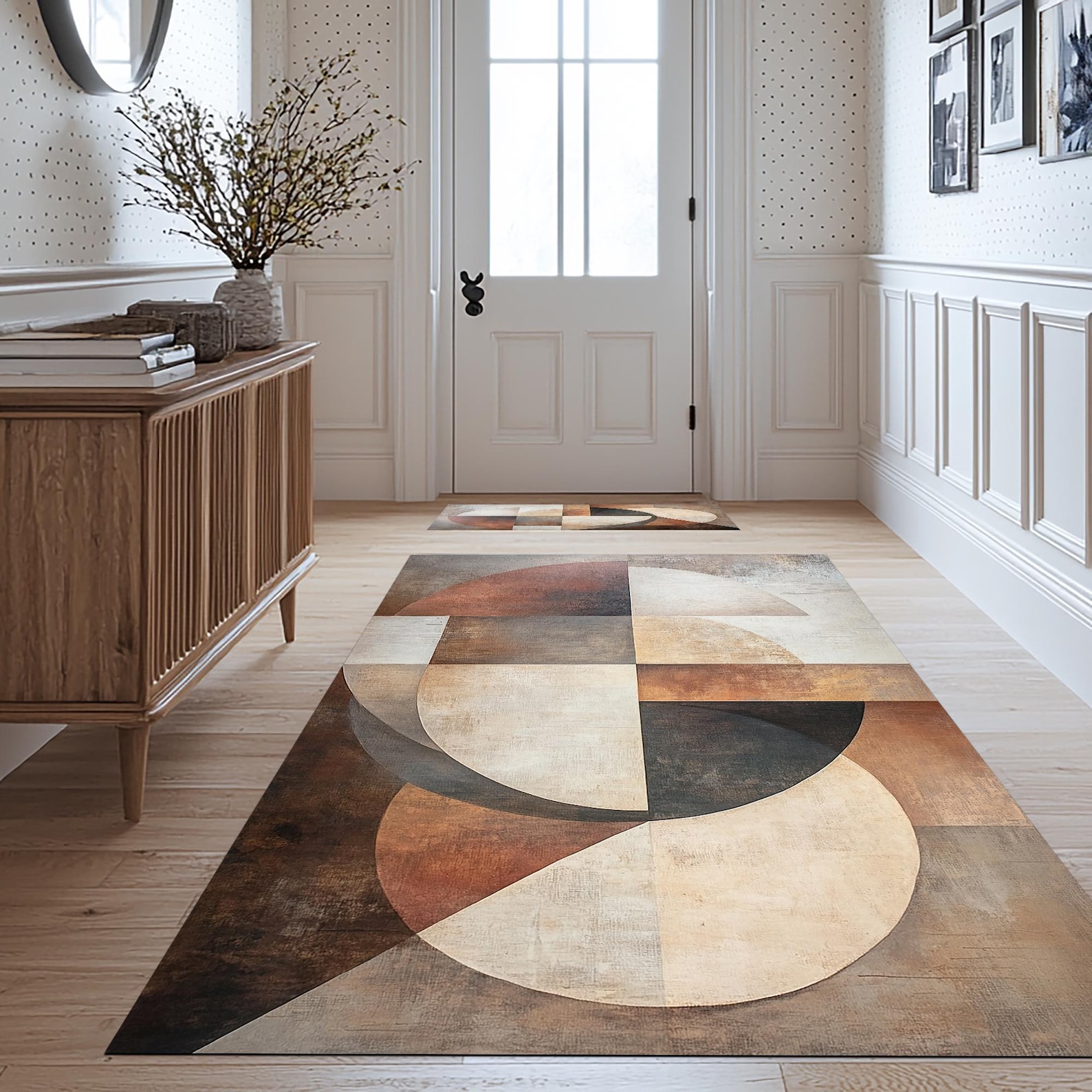 Abstract Shapes Shades Brown Modern Area Rug, Boho Dorm Decor, Modern ...