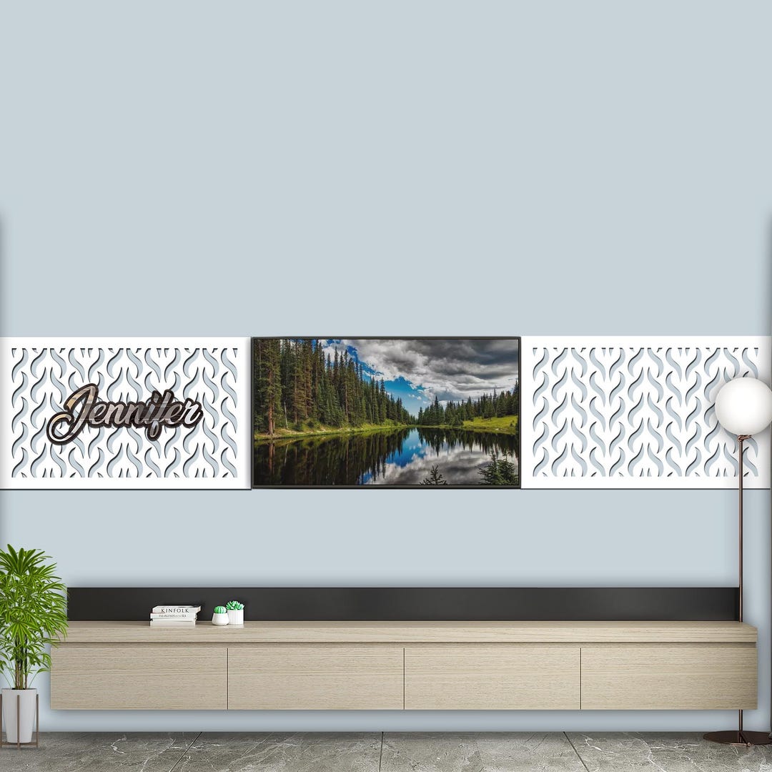 Modern Geometric TV Back Wall Panel - Personalized Name Design With ...