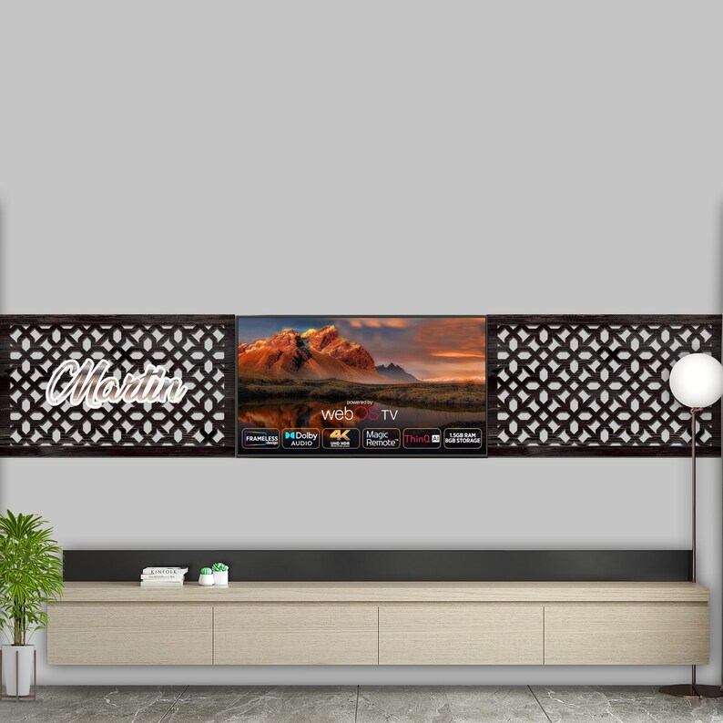Geometric TV Back Panel - Personalized Laser Cut Wood Wall Art - Etsy