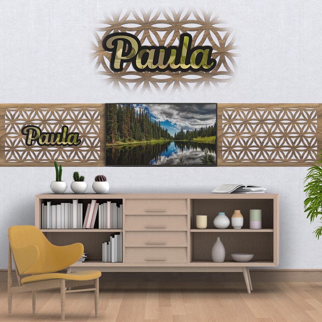 Modern Geometric TV Back Wall Panel - Personalized Name Design With ...