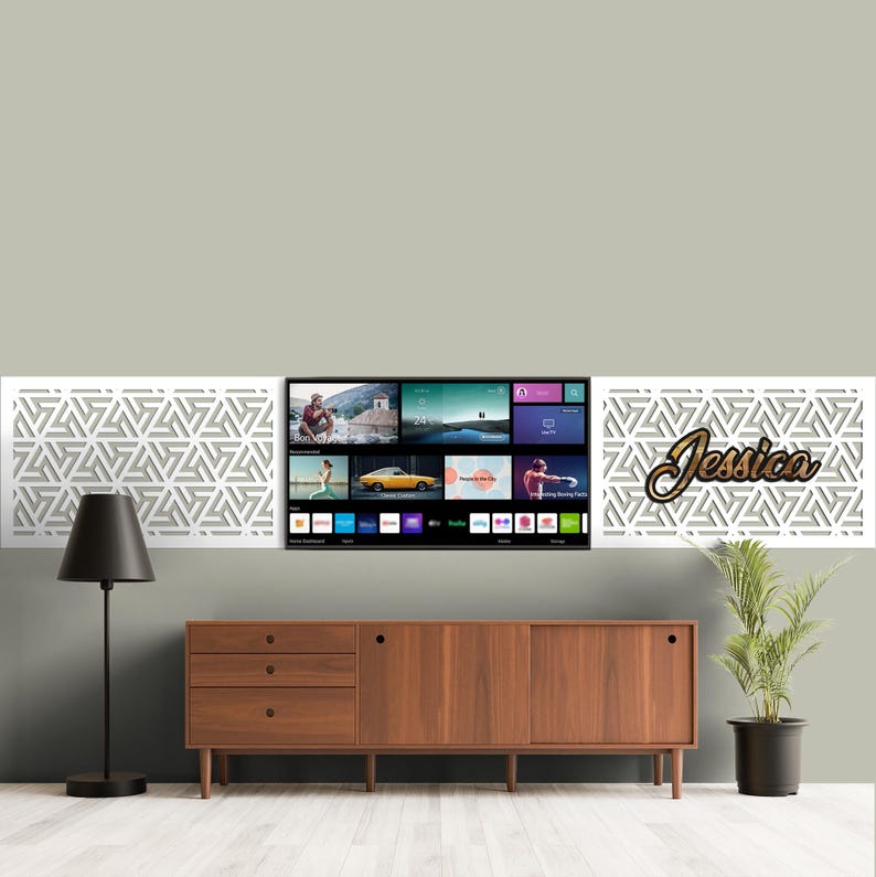 Modern Geometric TV Back Wall Panel - Personalized Name Design With ...