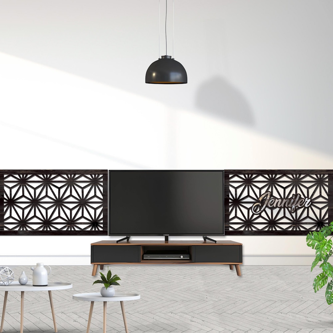 Modern Geometric TV Back Wall Panel - Personalized Name Design With ...