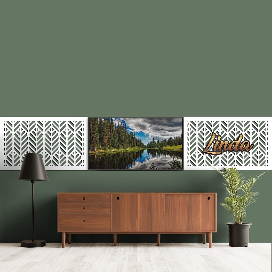 Modern Geometric TV Back Wall Panel - Personalized Name Design With ...