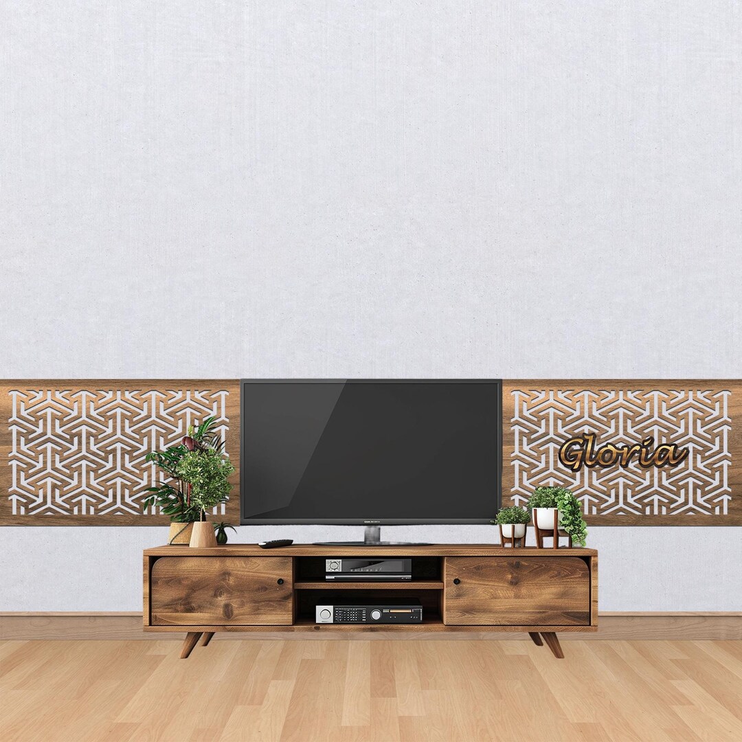 Modern Geometric TV Back Wall Panel - Personalized Name Design With ...