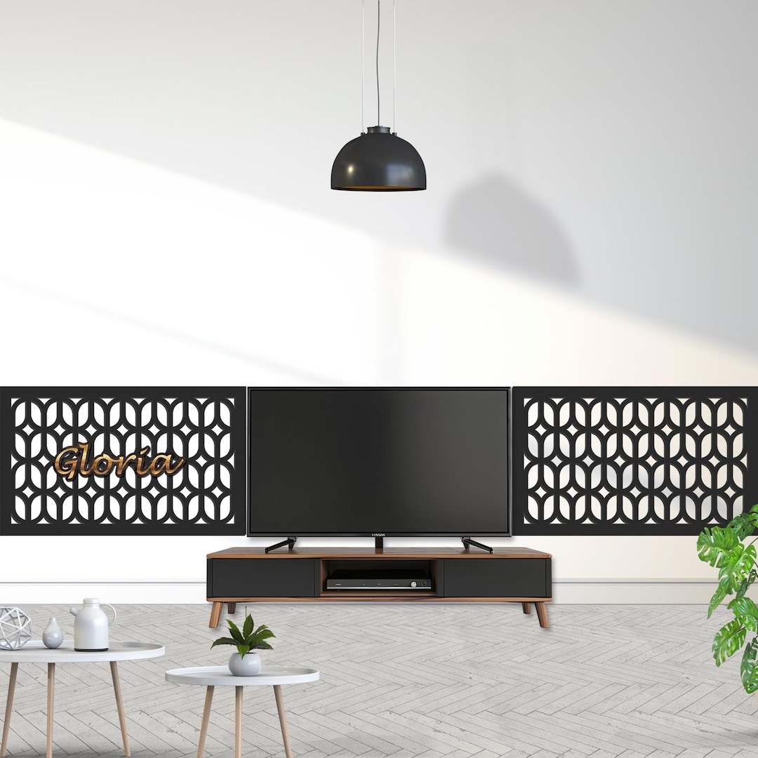 Modern Geometric TV Back Wall Panel - Personalized Name Design With ...