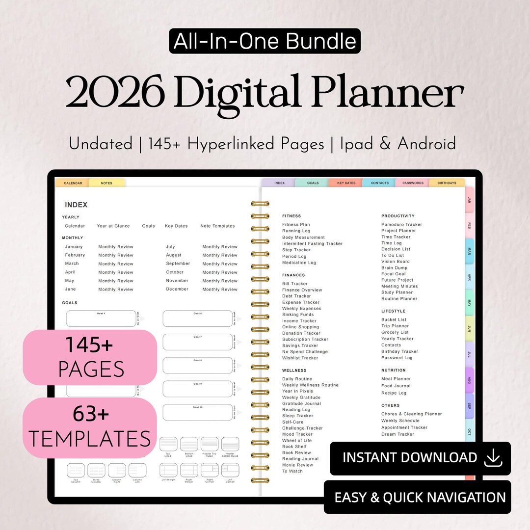 Undated Digital Planner Bundle: Goodnotes Notability Bullet Journal ...