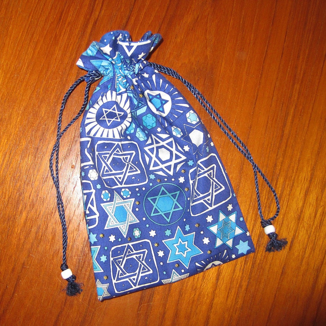 Tiny Tote Drawstring Pouch Purse Organizer Jewish Star of David Design ...