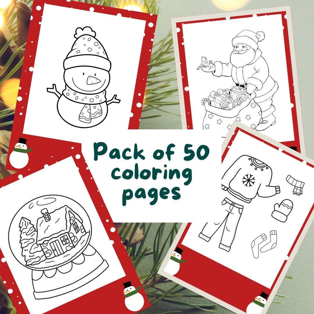 Pack of 50 Coloring Pages / Christmas Coloring Pages, Winter Coloring ...