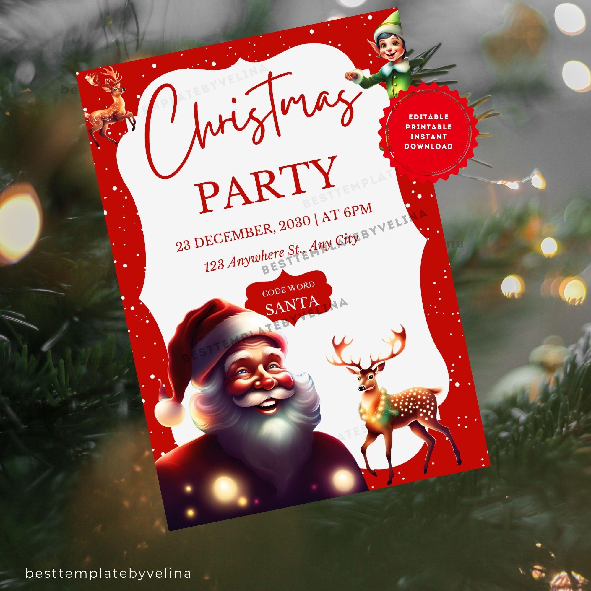 Editable Christmas Eve Dinner Invitation Festive Holiday Gathering ...