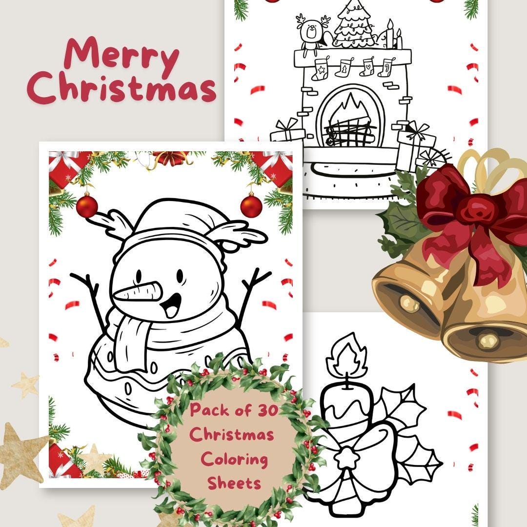 30 Christmas Coloring Pages, Winter Holiday Kids Activity (digital ...