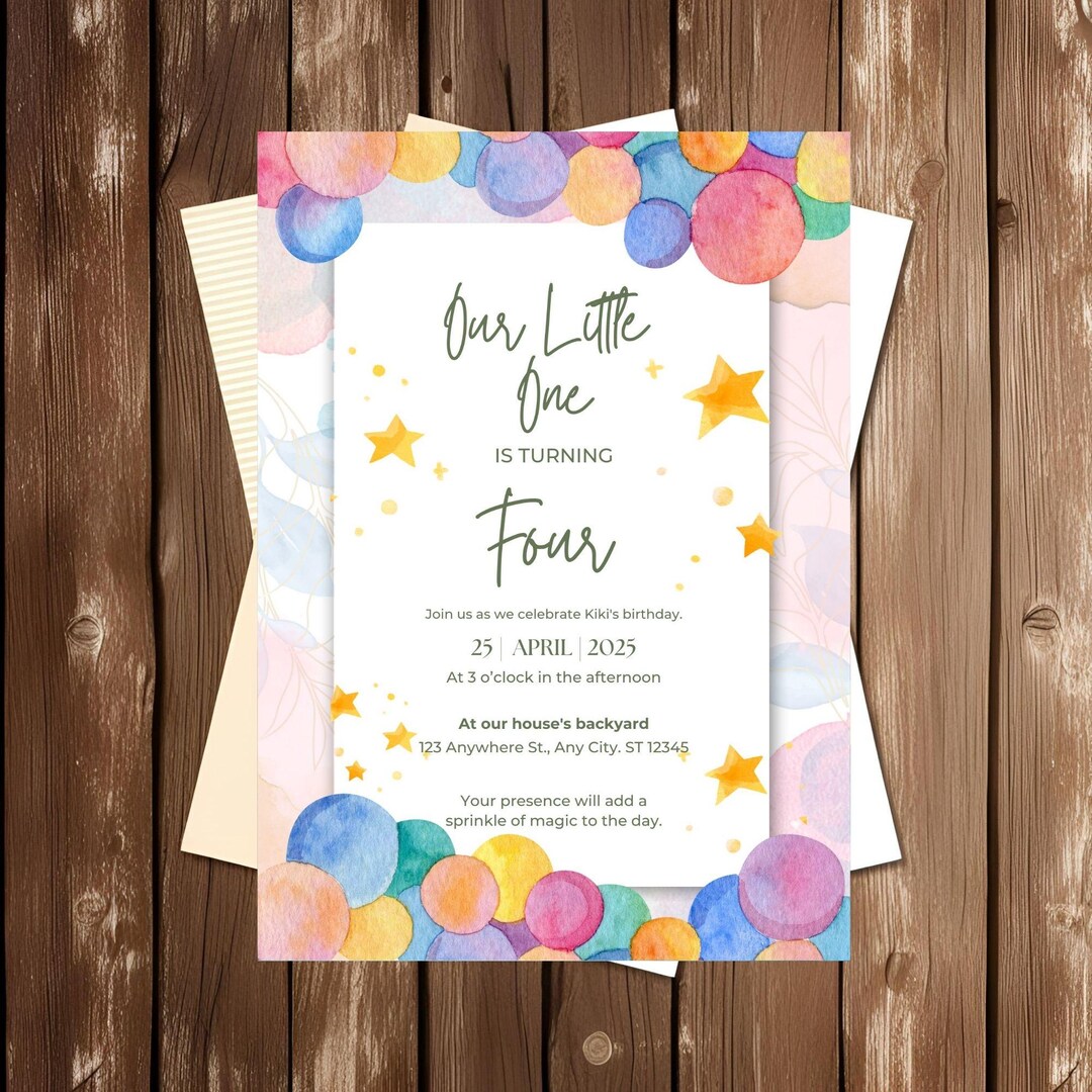 Child Birthday Digital Invite, Balloons Editable Template, Cute Canva ...