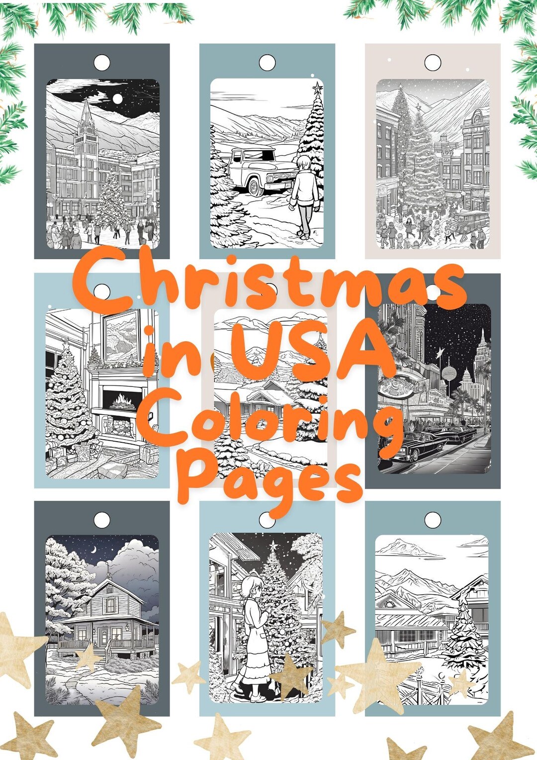 Usa Christmas Coloring Book: 20 Festive Pages Christmas in USA Coloring ...