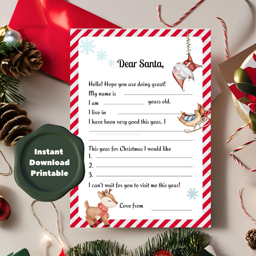 Letter to Santa Printable: Christmas Wish List to the North Pole (PDF ...