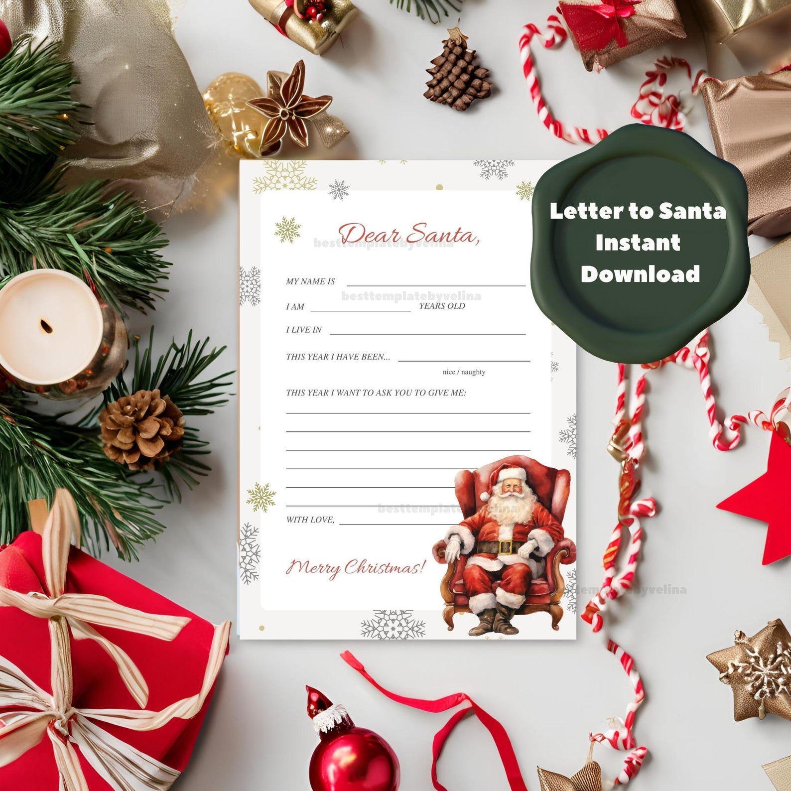 Letter to Santa Printable Kids Letter to Santa Letter to Santa Claus ...