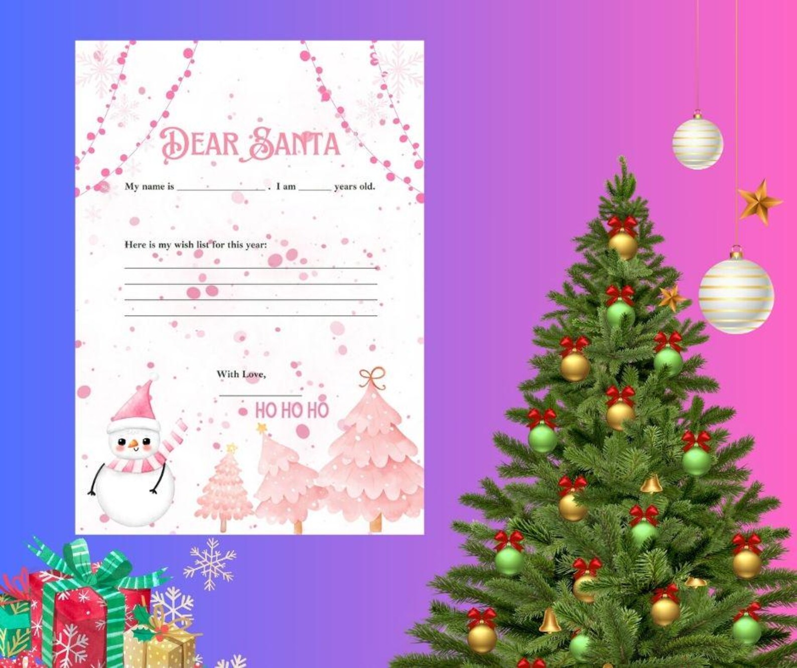 Christmas Girly Letter / Letter to Santa / Printable / Easy to Print ...