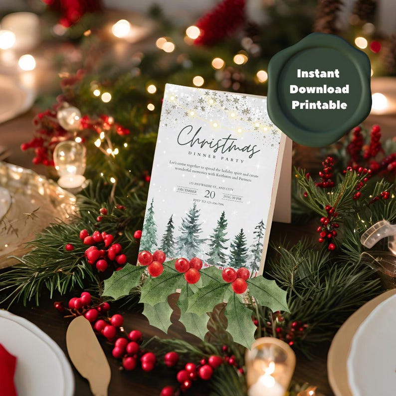 Editable Christmas Dinner Invitation: Festive Holiday Gathering ...